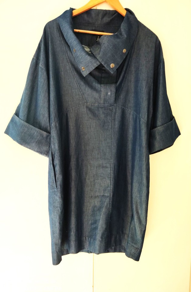 Ronen Chen Israel Designer Pencil Blue Jeans Turtle Collar Dress 1/2 ...