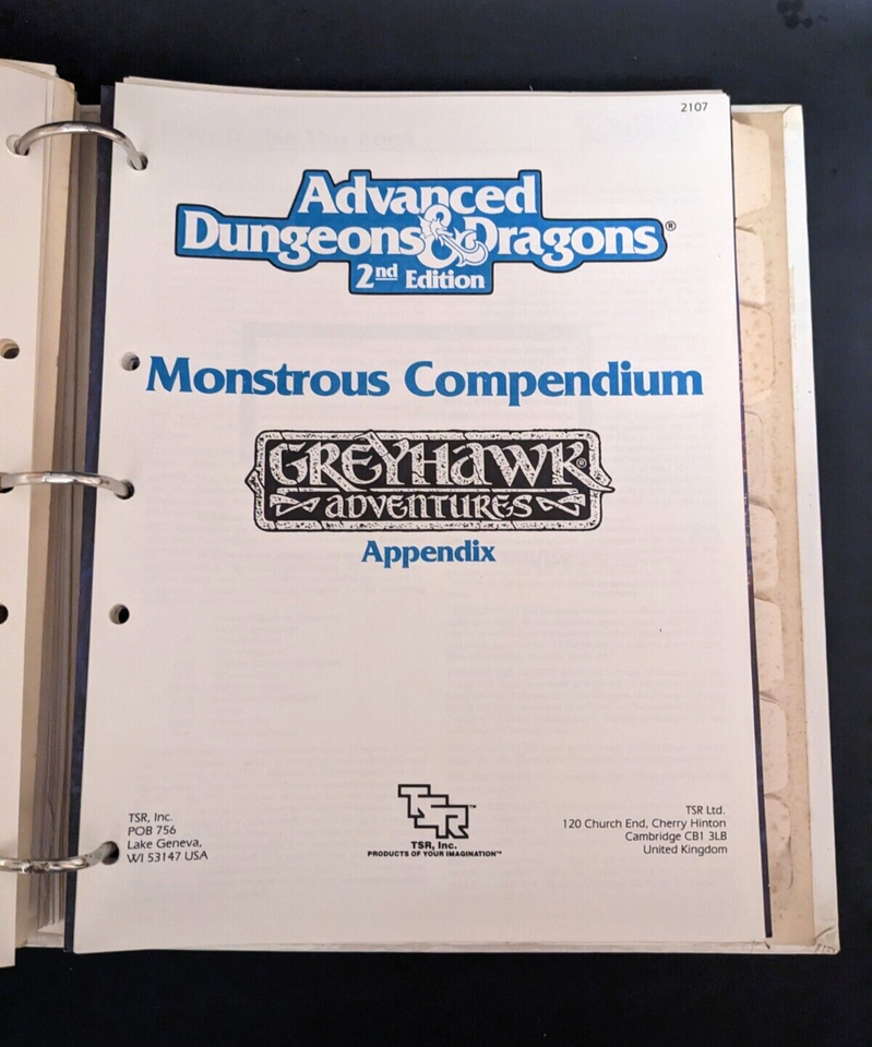 1989 AD&D Monstrous Compendium Vol. 1-3 MORE! TSR 2102 Binder Dungeons ...