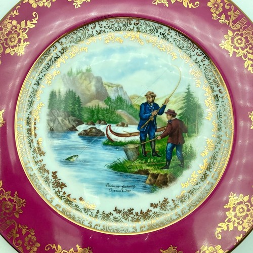 Salmon Fishing Plate Cabin Western Decor Bayreuth Currier and Ives 10 3 ...