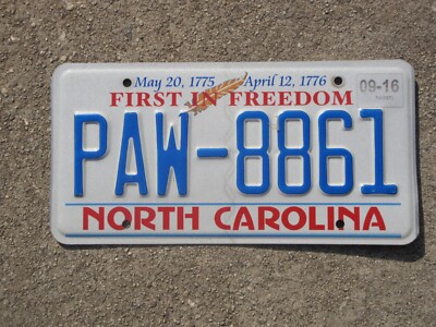 2016 North Carolina First in Freedom License Plate PAW 8861 Dog Dogs ...