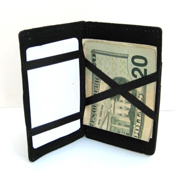 Black Genuine Leather Men's Magic Wallet Pocket Card Coin Holder | eBay