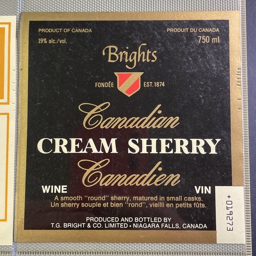 Vintage Brights Winery Canadian Cream Sherry Wine UNUSED Paper Label ...