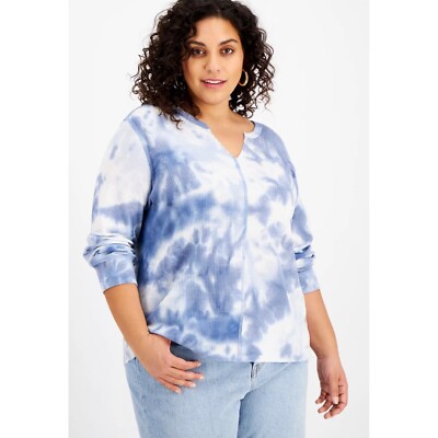 REBELLIOUS ONE Trendy Plus Size Tie-Dyed Waffle-Knit Top LT Blue 1X | eBay