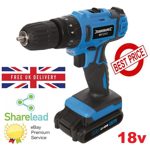 SILVERLINE 18V 1.3AH LI-ION LED LIGHT BATTERY CORDLESS COMBI HAMMER ...