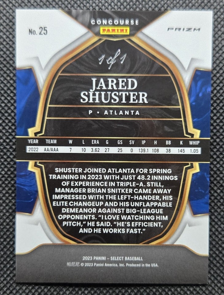 2023 Panini Select Jared Shuster Gold Vinyl Superfractor 1/1 #25 ...