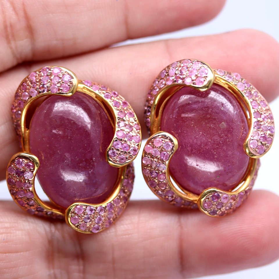 Gemstone Heated 17 x 21 MM. Red Ruby, Pink Sapphire Earrings 925 ...