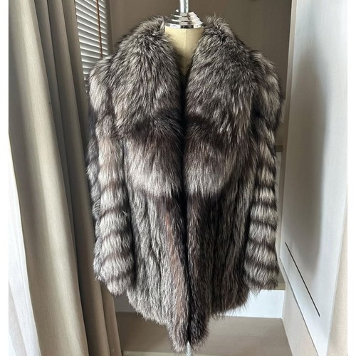 Luxury Women's 100% Real Silver Fox Fur Coat Lapel Collar Winter ...