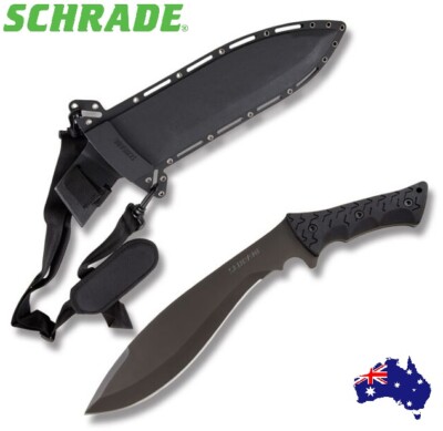 SCHRADE JETHRO MACHETE - TITANIUM FINISH PARANG KUKRI KNIFE + BELT ...
