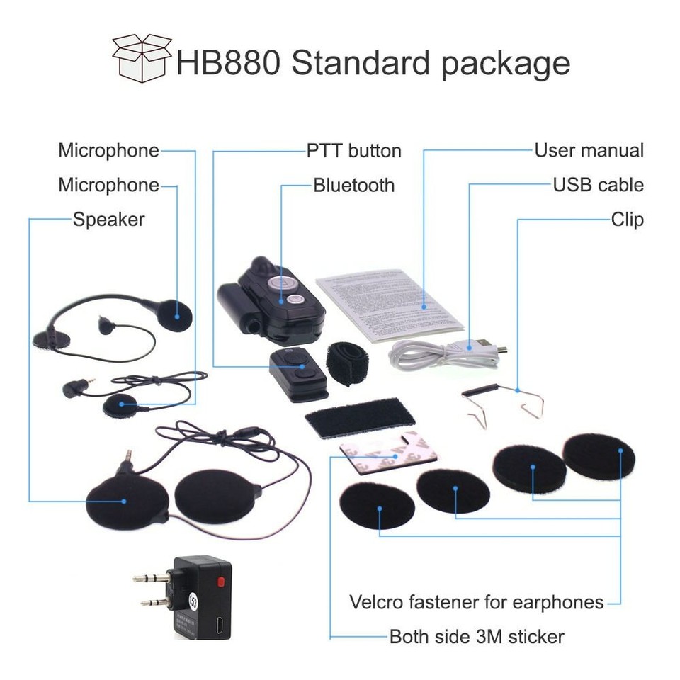 Handsfree Bluetooth PTT HB880 for Walkie Talkie Motorcycle Headset ...