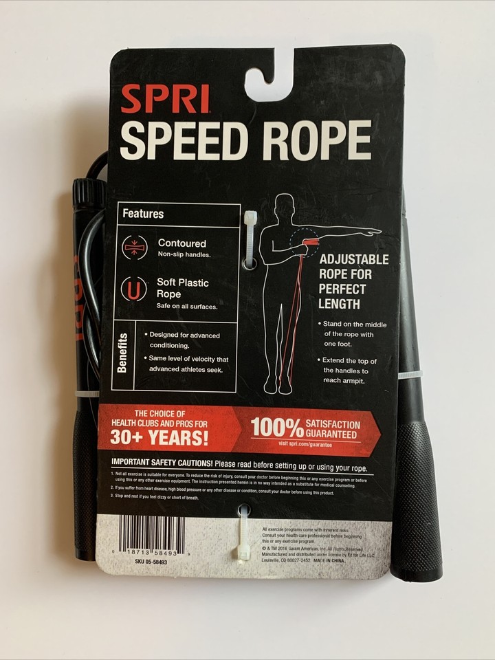 SPRI Speed Rope Jump Rope Contoured Non Slip Handles Soft Plastic Rope ...