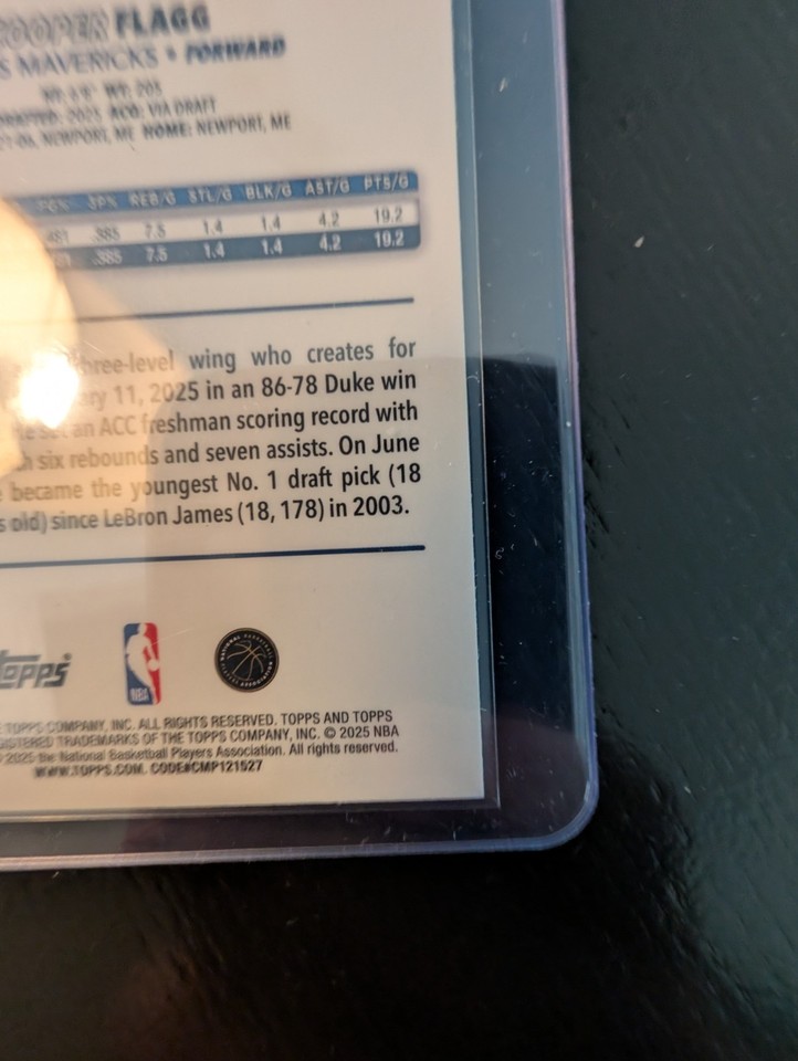 2025-26 Topps Chrome Cooper Flagg Xfractor Refractor Rookie #251 SHARP ...