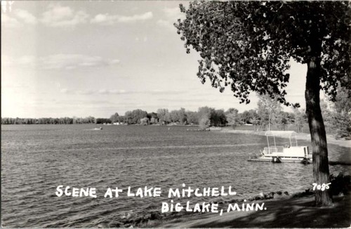 Old rppc BOAT DOCK AT LAKE MITCHELL Big Lake Minnesota MN a/16 BJ8352 ...