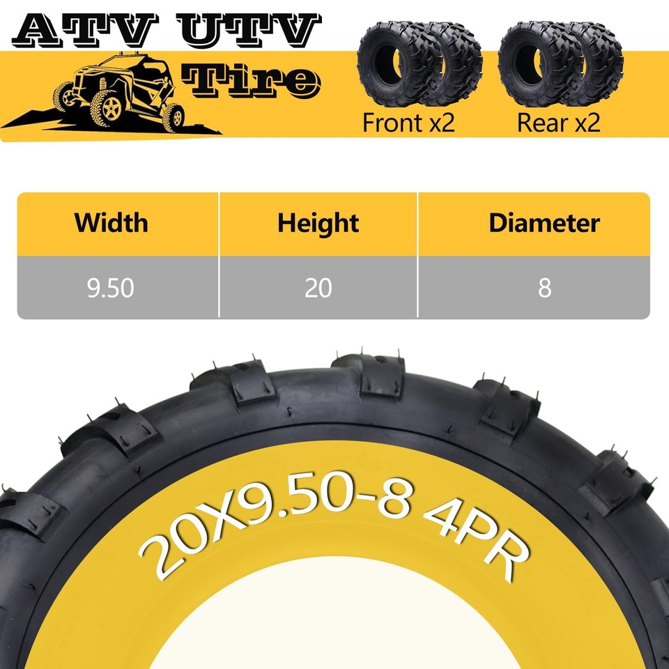 2 Pack 20x9.50-8 ATV UTV Tires 20x9.5x8 Trail Mud Off-Road Tires 4-Ply ...