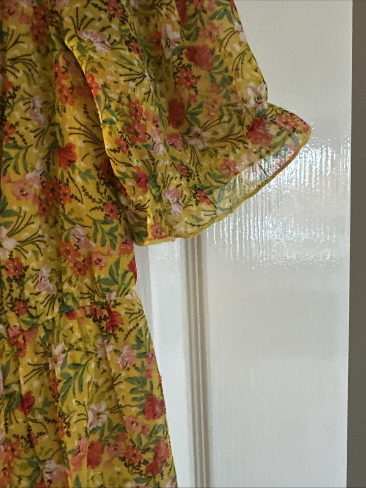 Floral Print Yellow Off The Shoulder Dress Size 12 | eBay UK