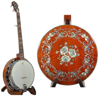 5 String 11 inch Banjo, curly maple MOP inlaid Resonator, HARD CASE ...