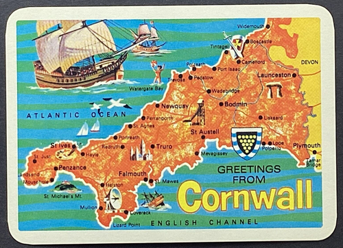 Cornwall Map England UK Vintage Wide Single Swap Playing Card Queen ...
