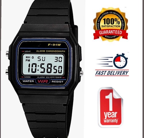 F91W Classic Digital RETRO Sports Alarm Stopwatch Black - 1 Years ...