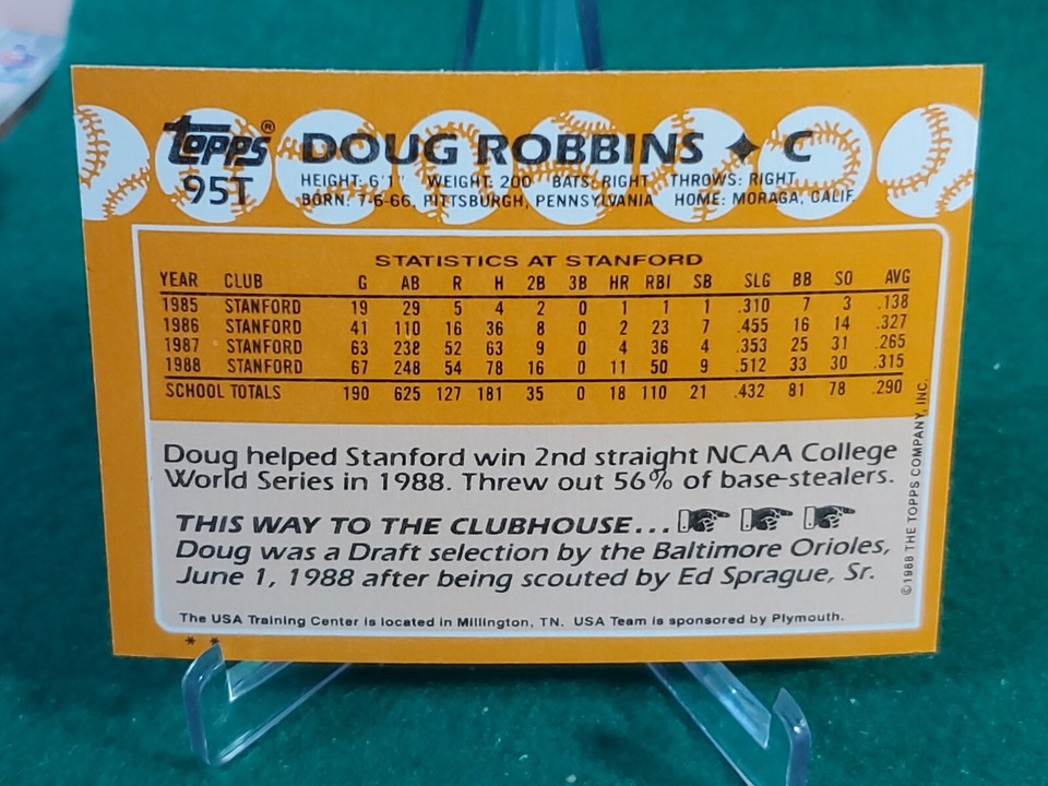 1988 Topps Traded Doug Robbins USA #95T Team USA Baltimore Orioles XRC ...