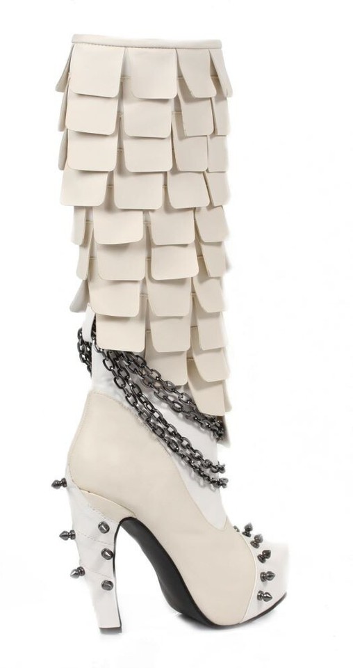 Hades White 5" Heel Steampunk Gothic Womens Scaled Boots w/Chains ...