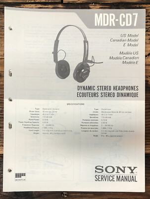 Sony MDR-CD7 Headphones Service Manual *Original* | eBay