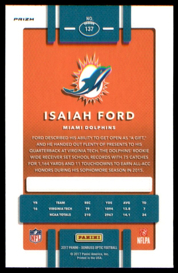 2017 Donruss Optic Red and Yellow #137 Isaiah Ford | eBay