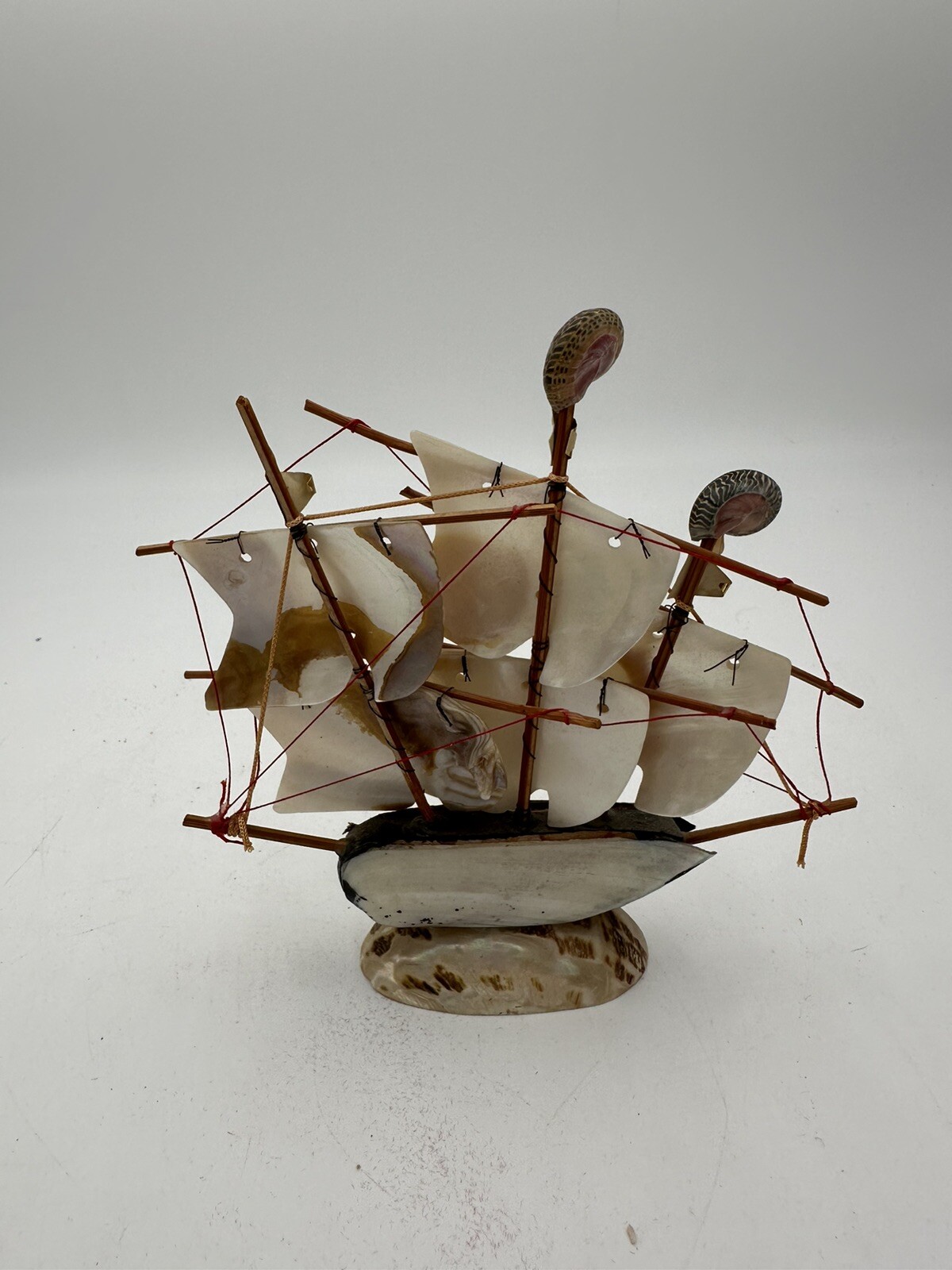 Handcrafted Ship Made Of Beautiful Seashells SEE PICS Missing Shell On ...