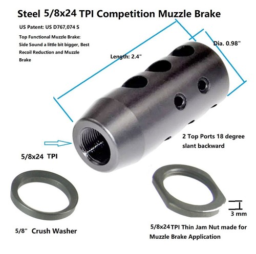 Steel 5/8x24 TPI Threaded Competition Muzzle Brake For 308 300BLK | eBay