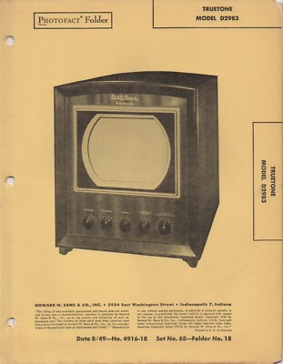 1949 TRUETONE D2983 TELEVISION SERVICE MANUAL PHOTOFACT SCHEMATIC ...