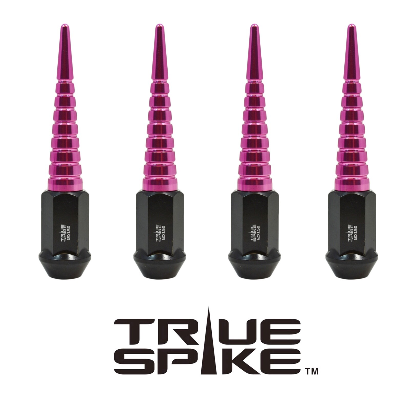 32 TRUE SPIKE 112MM 14X1.5 FORGED STEEL LUG NUTS PINK EXTENDED SPIRAL ...