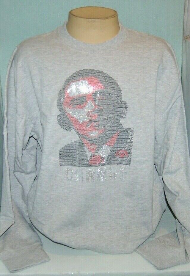 OBAMAS MANS CREWNECK SWEATER RINGSTONES NEW SIZE XXLG HETHER GRAY | eBay