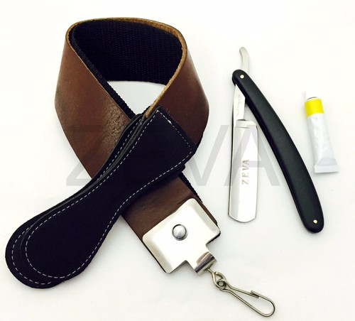 Cut Throat Barber Straight Edge Razor Leather Sharpening Strop & Dovo ...