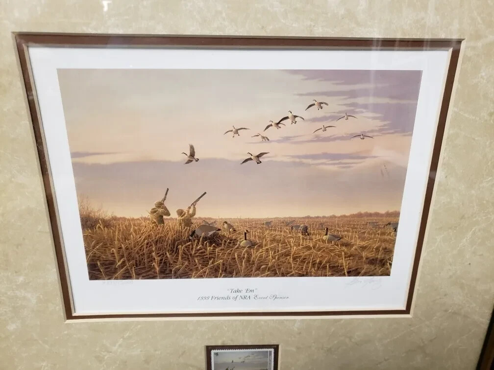 Vintage Take 'Em 1999 Paco Young Framed Print Stamp Friends NRA SIGNED ...