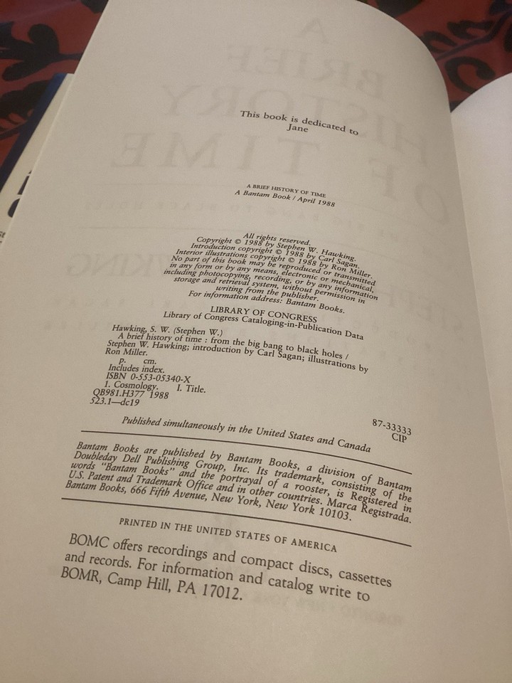 A BRIEF HISTORY OF TIME by Stephen W. Hawking 1st Edition 1988 HC DJ ...