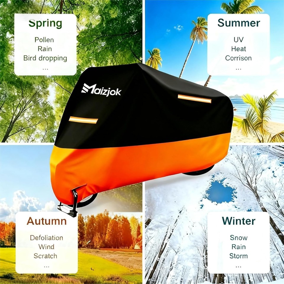 Universal Fit Motorcycle Cover - All-Weather Waterproof & UV Resistant ...
