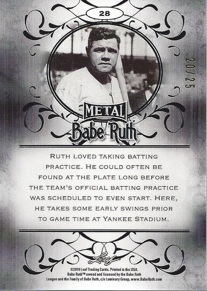 2019 Leaf Metal Babe Ruth Collection Purple #28 Babe Ruth /25 - NM-MT ...
