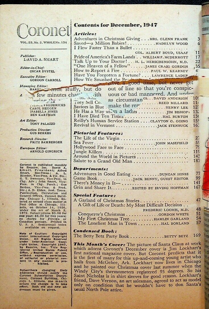 Coronet Magazine December 1947 Santa Claus Jim Lockhart Albert Boyd | eBay