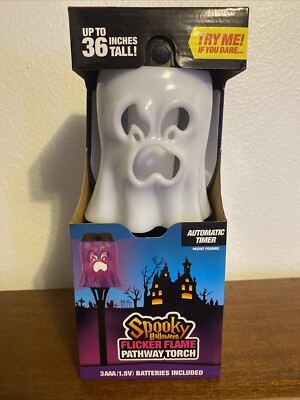Spooky HALLOWEEN Flickering Flame Pathway LED Torch Adjustable Ghost | eBay