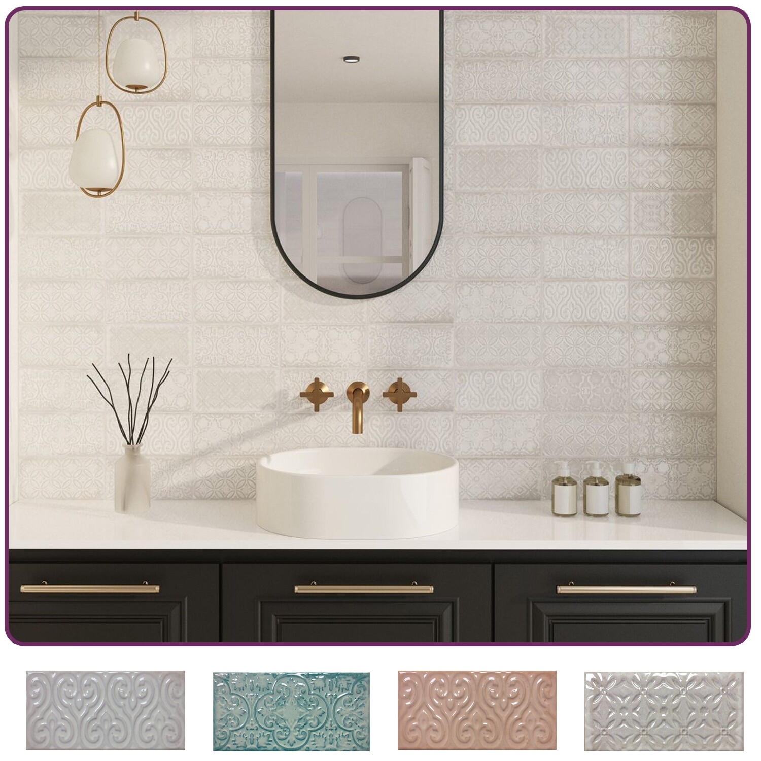 Patterned Jewel Ceramic Wall Tile Rectangle Mixed Pattern 240x120mm ...