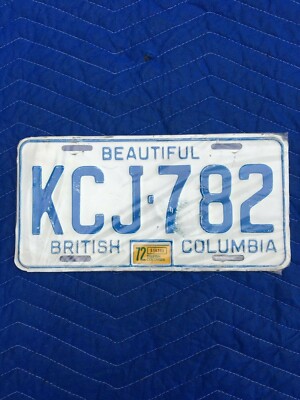 VINTAGE 1972 TAG BEAUTIFUL BRITISH COLUMBIA CANADA LICENSE PLATE BLUE ...