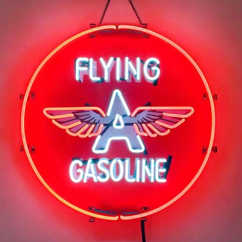 Flying A Gasoline Oil Fuel Gas 24"x24" Neon Light Sign Lamp HD Vivid ...