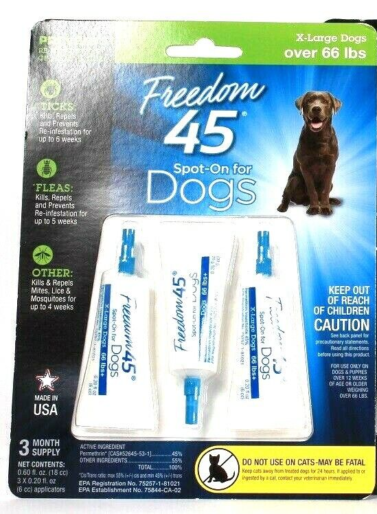 1 Packs Freedom 45 Spot On For X Large Dog Over 66 Lbs 3 Ct Prevents ...