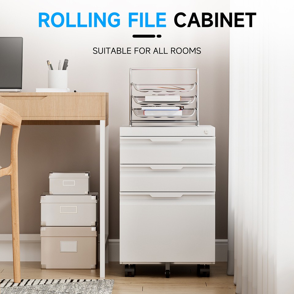 3-Drawer File Cabinet Under Desk Office Storage Cabinet Movable Slide ...