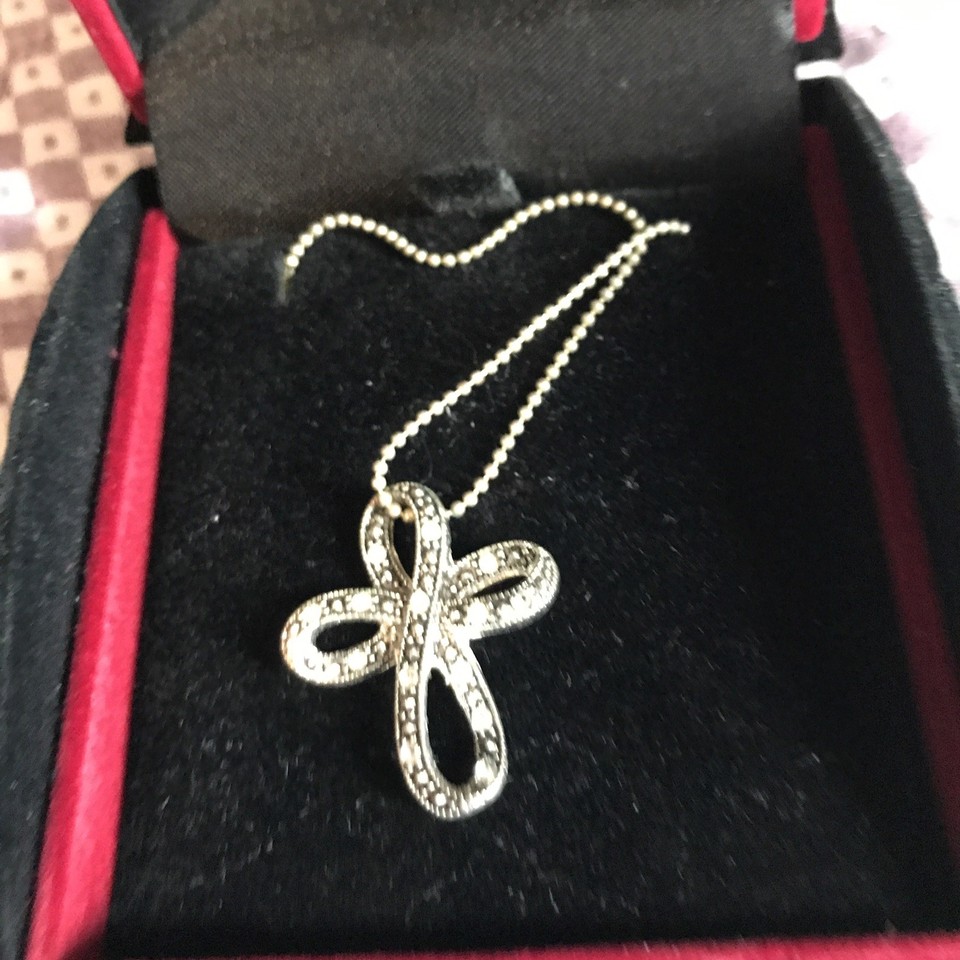 Antiquity Brand Silver-Color Loop Cross Pendant w/ 14" Thin Box Chain ...