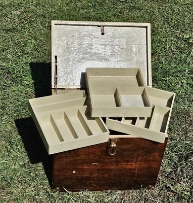 Vintage Early Wood Tackle Box With Tray, Wooden Victrola Reels Michigan ...