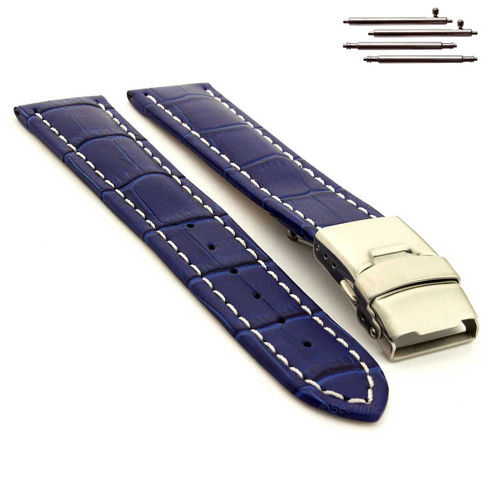 Men's Leather Watch Band Strap Deployment Clasp 18 20 22 24 26 Croco MM ...