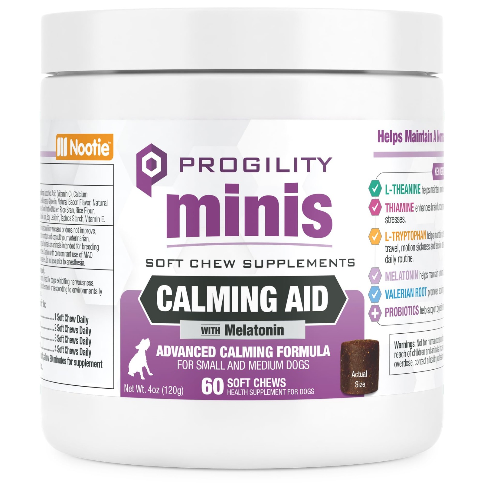 Progility Mini Dog Calming Chews Small-Medium Dogs Melatonin 60 Count ...