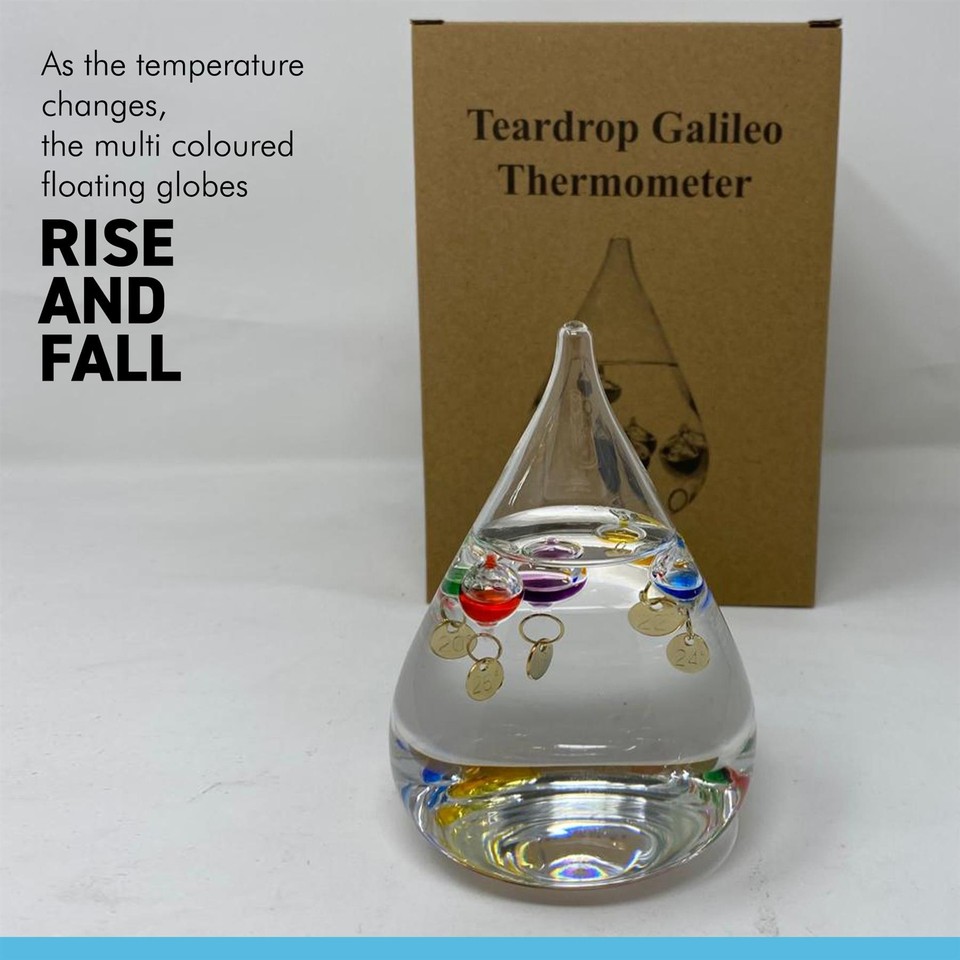 TEAR DROP shaped GALILEO THERMOMETER with five floating globes | eBay