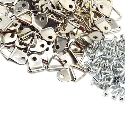 100 Pcs D-Ring Triangle Hooks with Screws for Hanging Picture Artwork ...