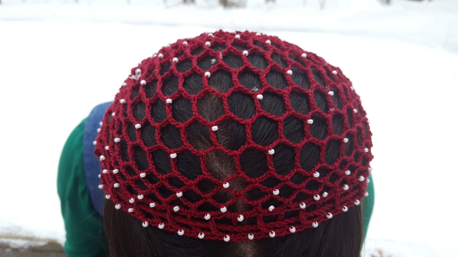Crochet Glass Pearl Beaded Burgundy Cotton Snood Civil War Headcovering ...