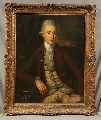 Antique French Painting Young Man Seated with White Wig 1700 Aristocrat ...